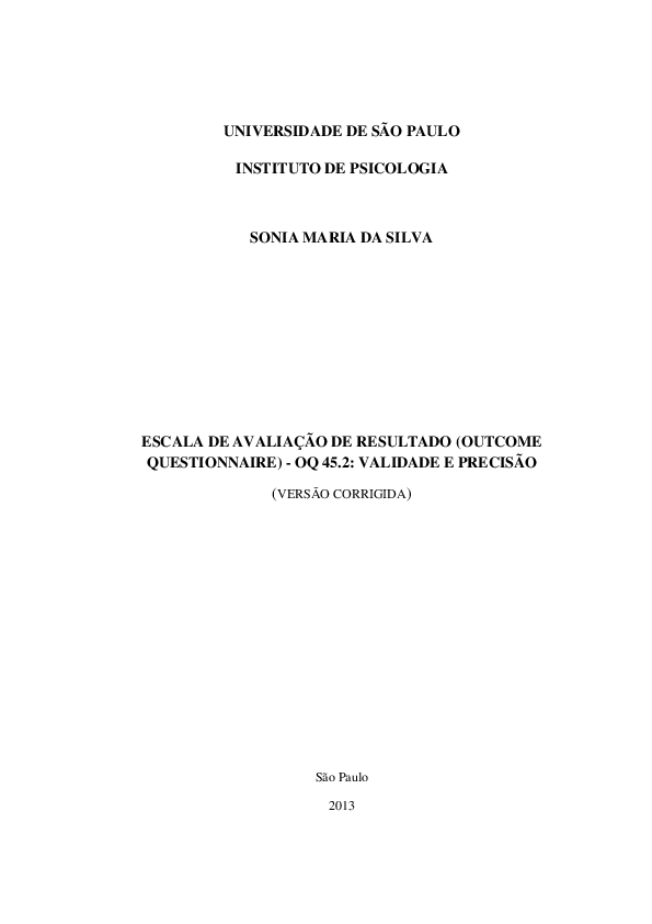 (PDF) Escala de avaliação de resultados - outcome questionnaire (OQ 45. ...
