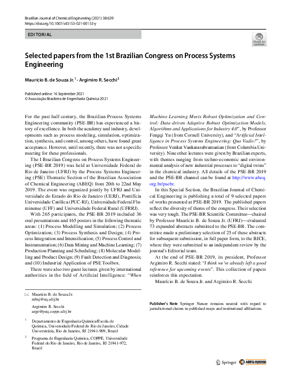 (PDF) Selected papers from the 1st Brazilian Congress on Process ...