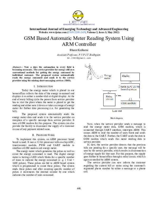 (PDF) GSM Based Automatic Meter Reading System Using ARM Controller