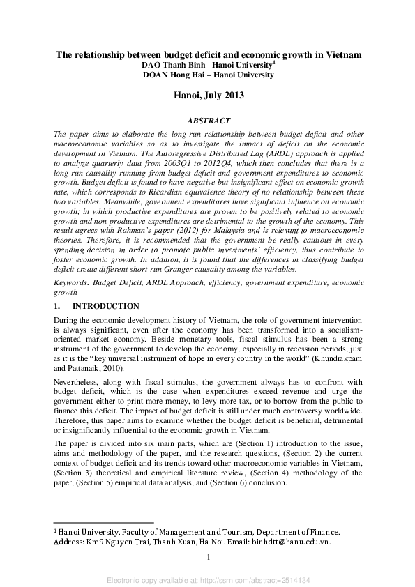 (PDF) The Relationship between Budget Deficit and Economic Growth in ...