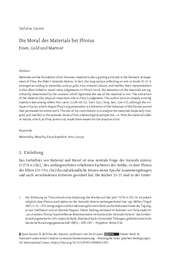 (PDF) Die Moral des Materials bei Plinius. Eisen, Gold und Marmor