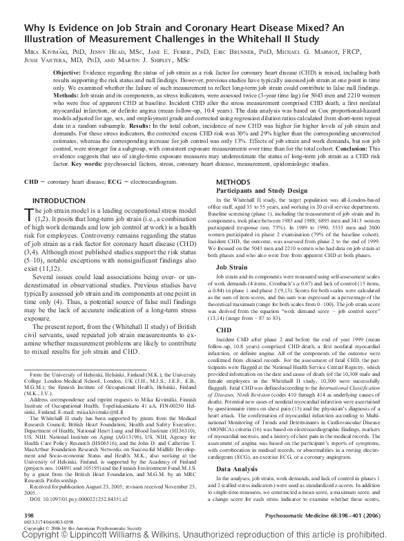(PDF) Why Is Evidence on Job Strain and Coronary Heart Disease Mixed ...