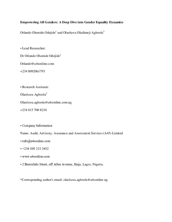 (PDF) Empowering All Genders: A Deep Dive into Gender Equality Dynamics