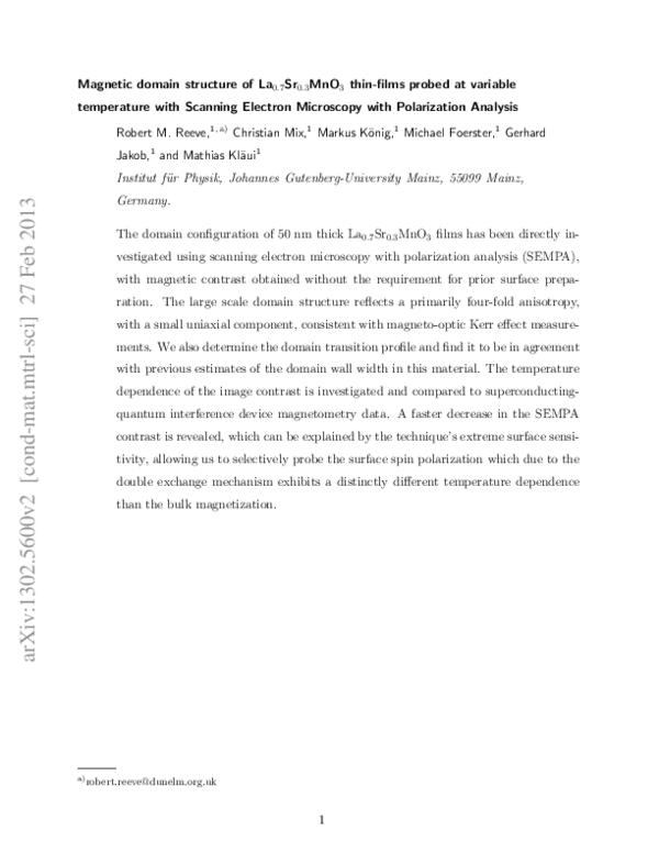 (PDF) Magnetic domain structure of La0.7Sr0.3MnO3 thin-films probed at variable temperature with ...