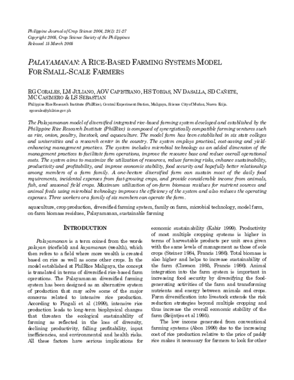 (PDF) Palayamanan: a rice-based farming systems model for small-scale ...