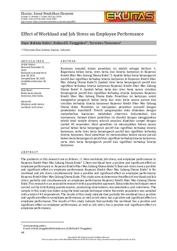 (PDF) Effect of Workload and Job Stress on Employee Performance