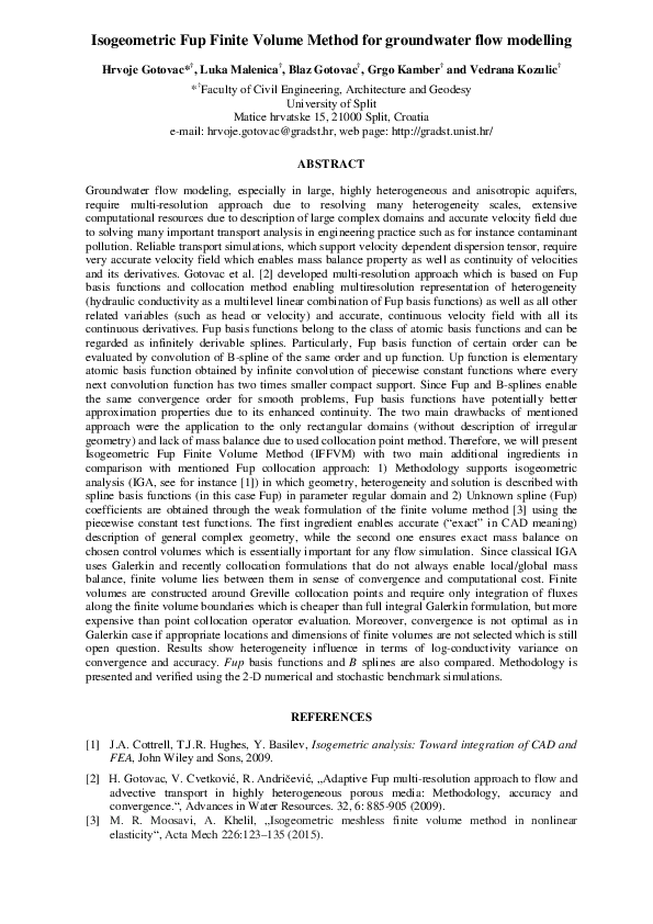 (PDF) Isogeometric Fup Finite Volume Method for groundwater flow modelling | Hrvoje Gotovac ...