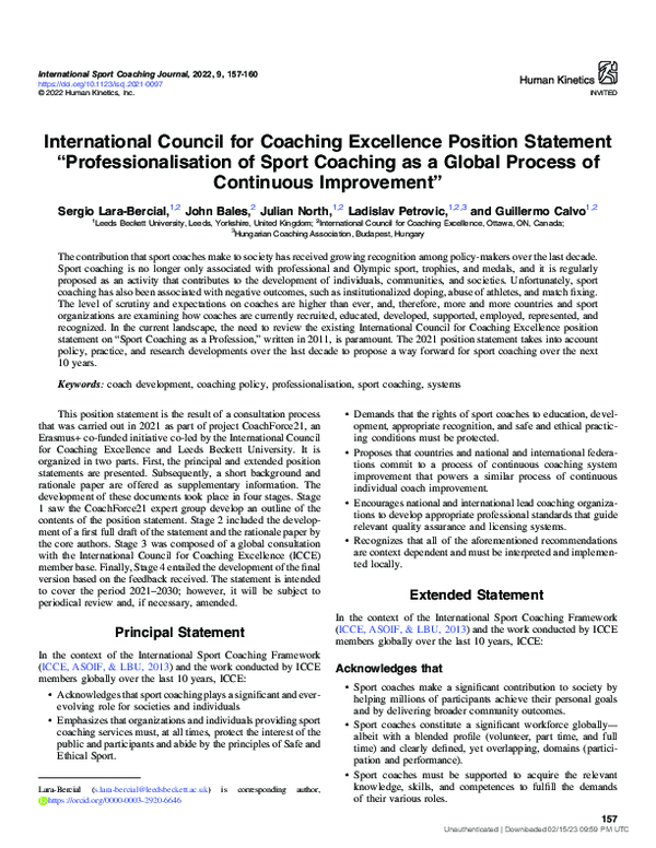 (PDF) International Council for Coaching Excellence Position Statement ...