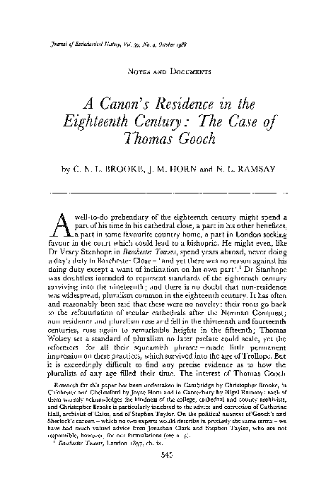 (PDF) A Canon's Residence in the Eighteenth Century: The Case of Thomas ...