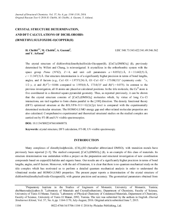(PDF) Crystal structure determination, and DFT Calculations of ...