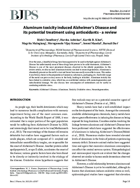 (PDF) Aluminum toxicity induced Alzheimer’s Disease and its potential ...