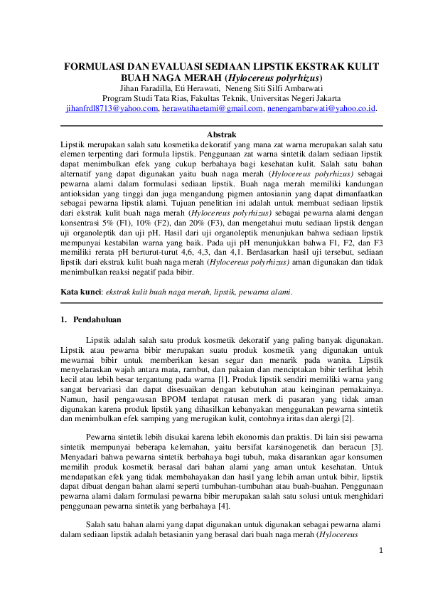 (PDF) Artikel Text FORMULASI DAN EVALUASI SEDIAAN LIPSTIK EKSTRAK KULIT ...