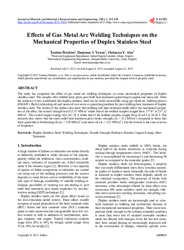 (PDF) Effects of Gas Metal Arc Welding Techniques on the Mechanical ...