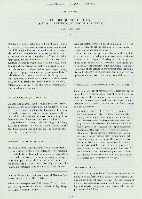 (PDF) Chloroquine Pruritus: A Possible Fixed Cutaneous Reaction