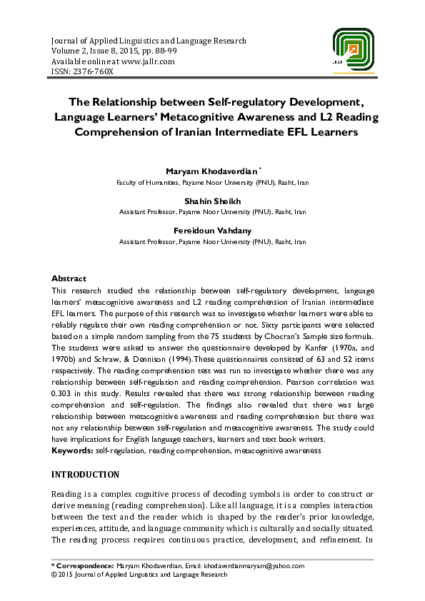 Pdf The Relationship Between Self Regulatory Development Language Learners Metacognitive