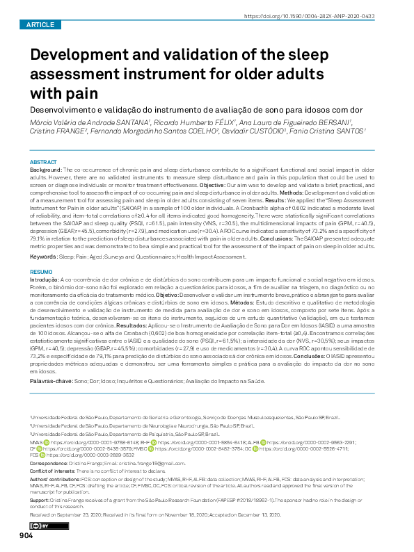 (PDF) Development and validation of the sleep assessment instrument for ...
