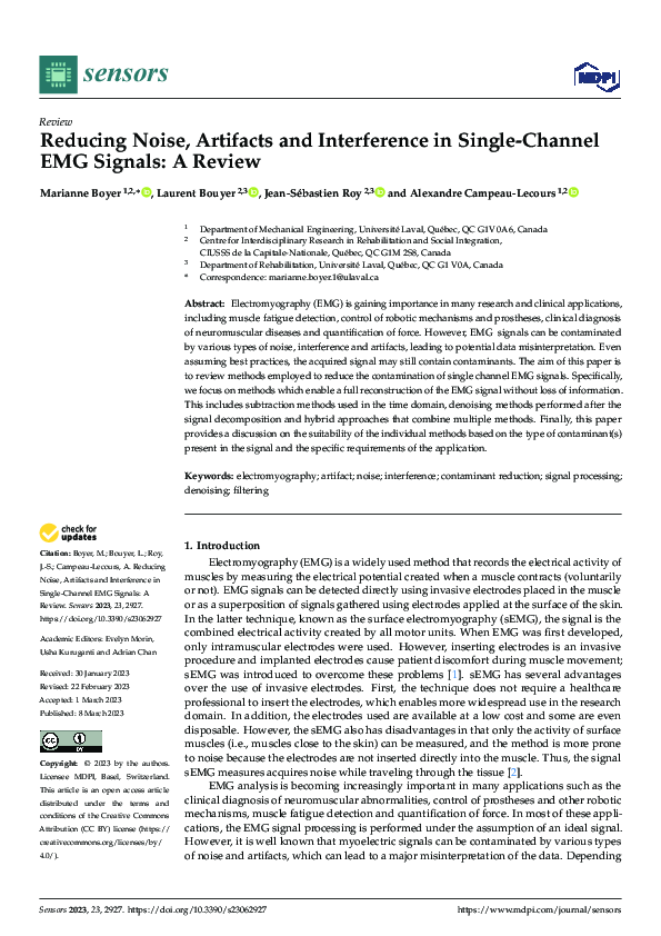 (PDF) Reducing Noise, Artifacts and Interference in Single-Channel EMG Signals : A Review