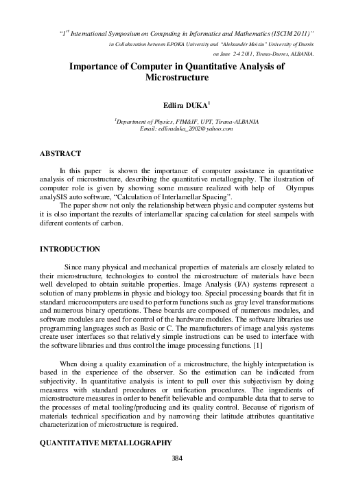 (PDF) Importance of Computer in Quantitative Analysis of Microstructure