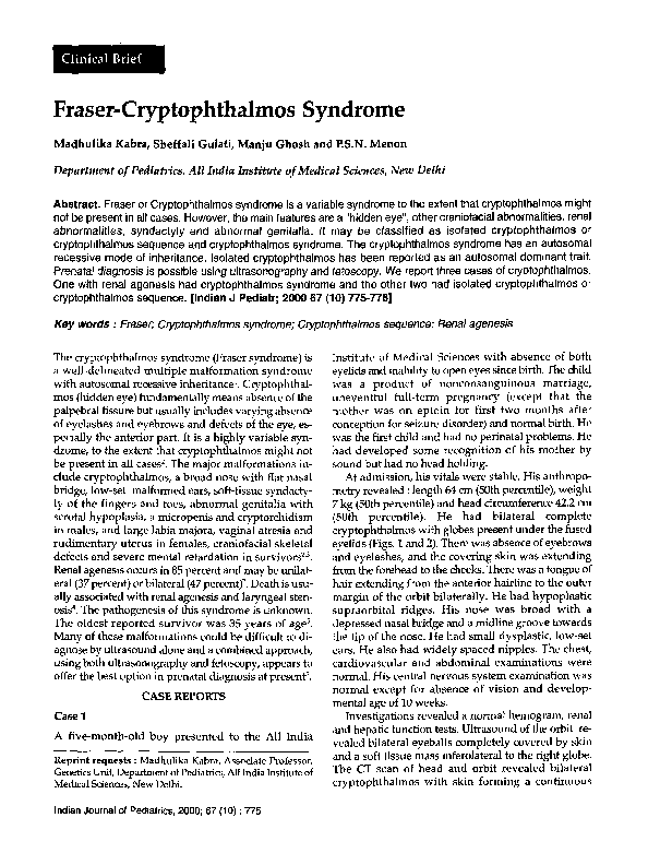 (PDF) Fraser-Cryptophthalmos syndrome