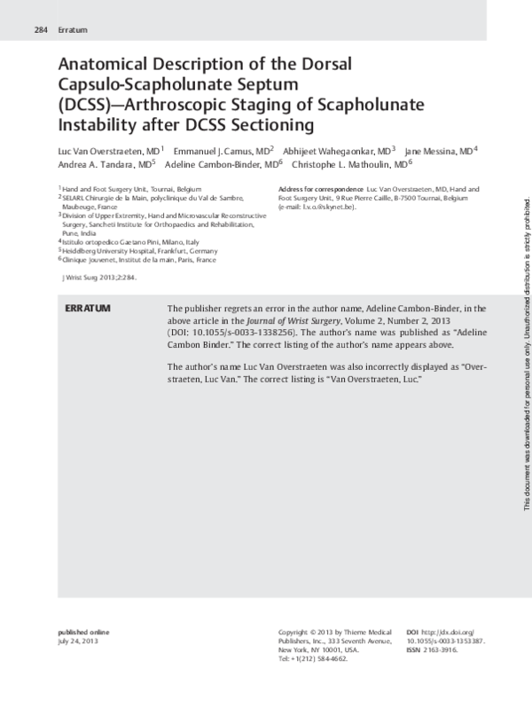 (PDF) Anatomical Description of the Dorsal Capsulo-Scapholunate Septum ...