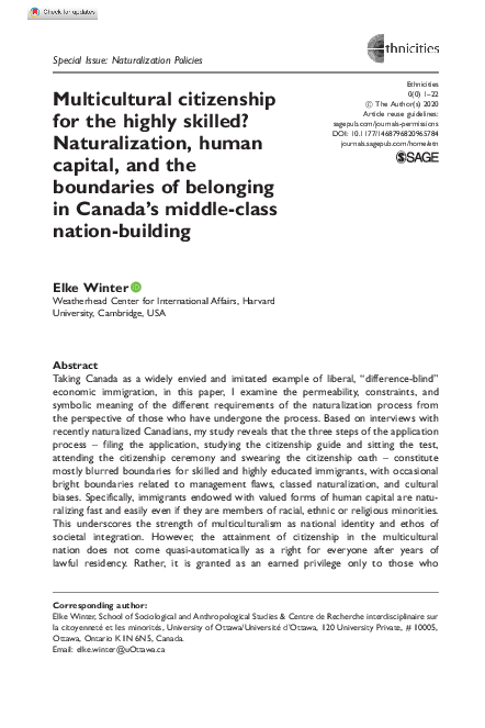 (PDF) Multicultural citizenship for the highly skilled? Naturalization ...