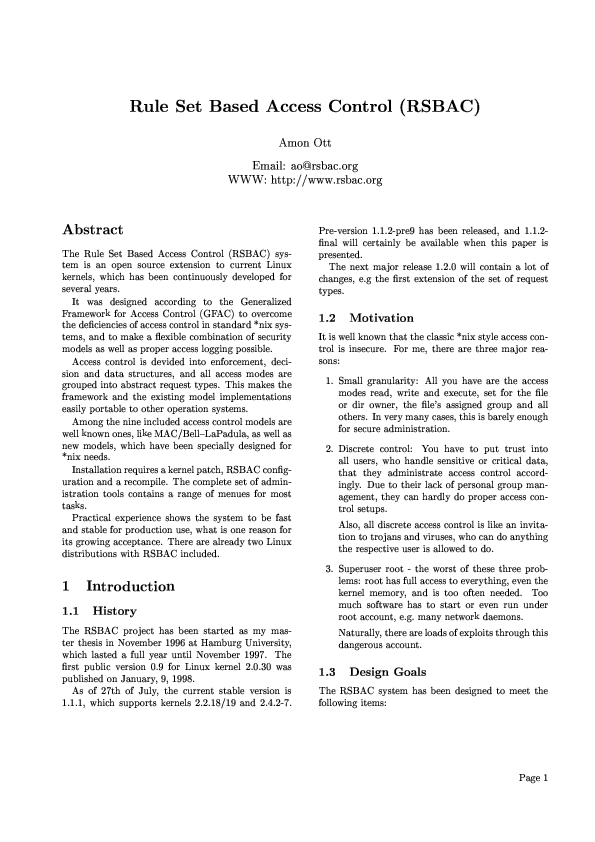 (PDF) Rule Set Based Access Control (RSBAC)