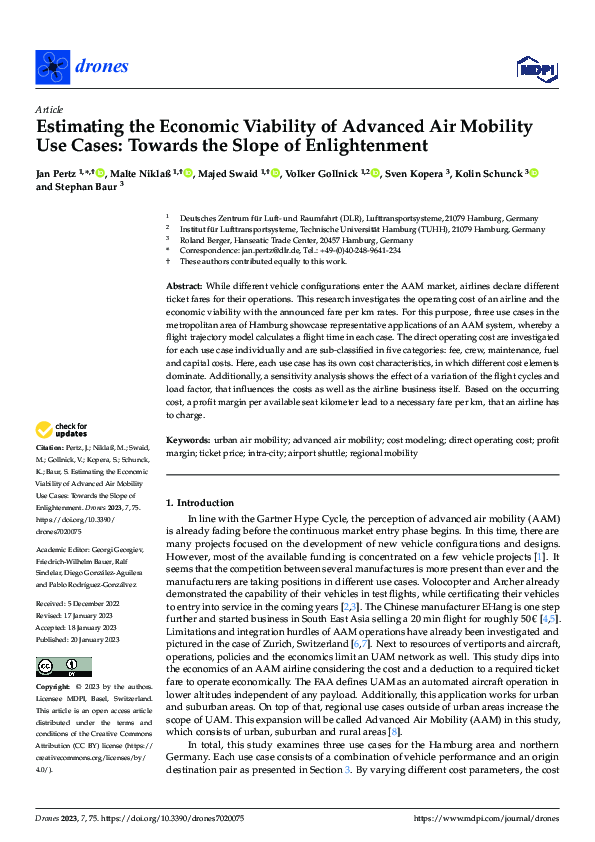 (PDF) Estimating the Economic Viability of Advanced Air Mobility Use ...
