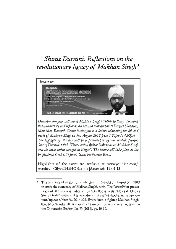 (PDF) Revolutionary Legacy of Makhan Singh 2015
