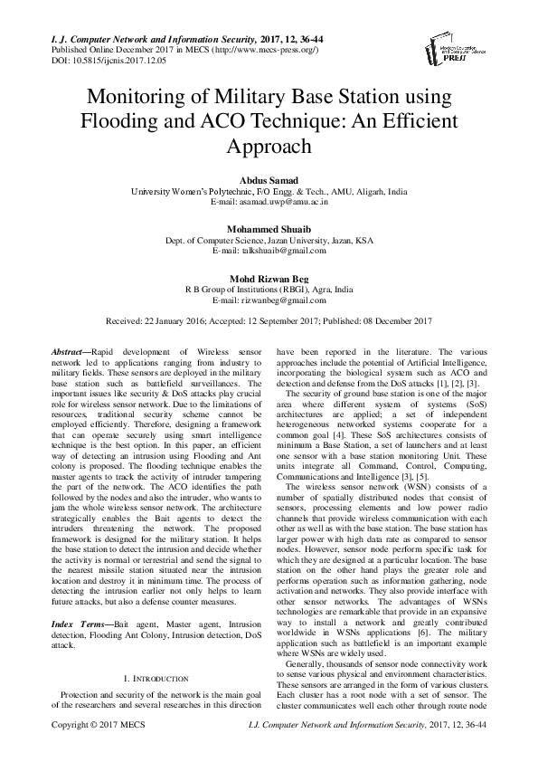 (PDF) Monitoring of Military Base Station using Flooding and ACO ...