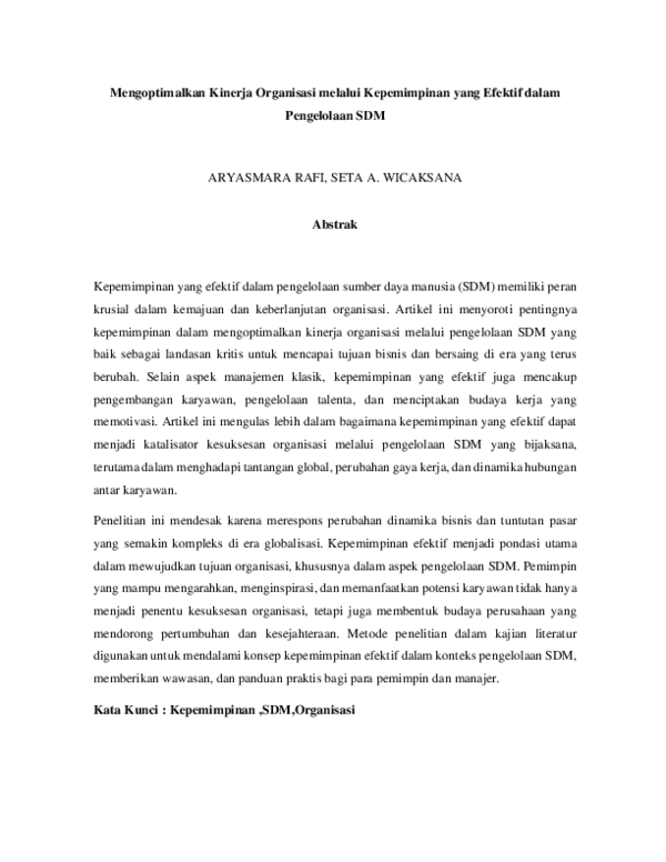 (PDF) Mengoptimalkan Kinerja Organisasi melalui Kepemimpinan yang ...