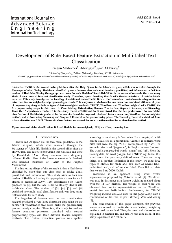 (PDF) Development of Rule-Based Feature Extraction in Multi-label Text Classification