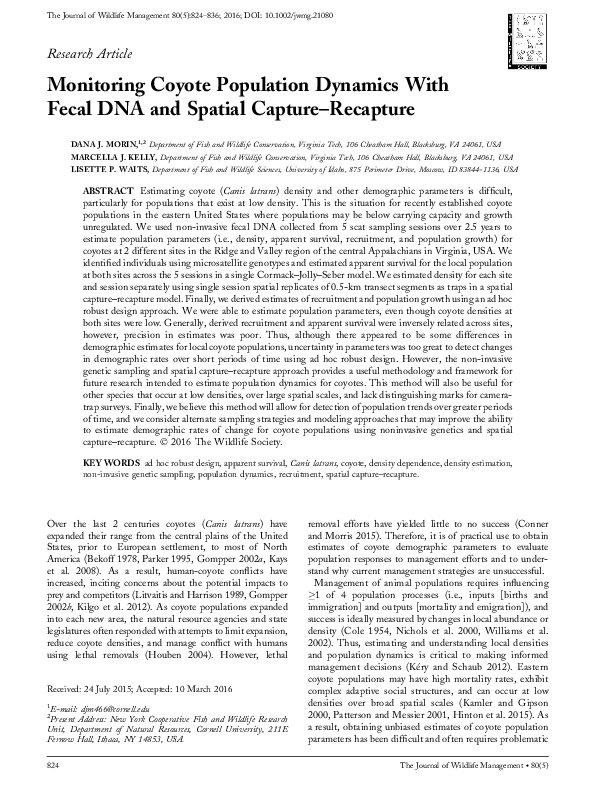 (PDF) Monitoring coyote population dynamics with fecal DNA and spatial ...