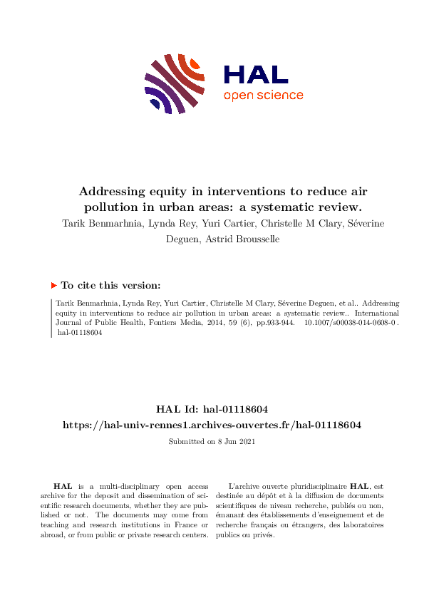 (PDF) Addressing equity in interventions to reduce air pollution in ...