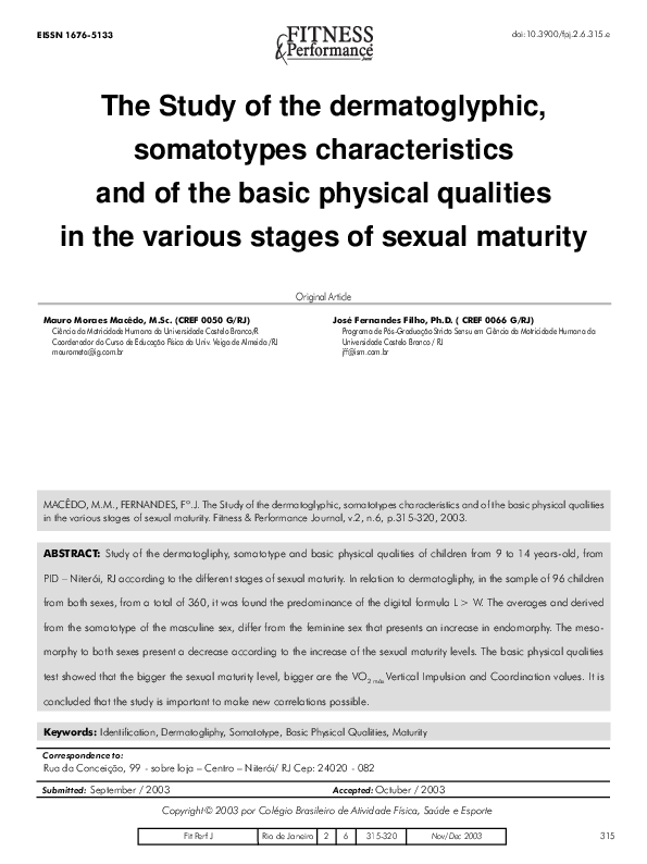 (PDF) The Study of the dermatoglyphic, somatotypes characteristics and ...