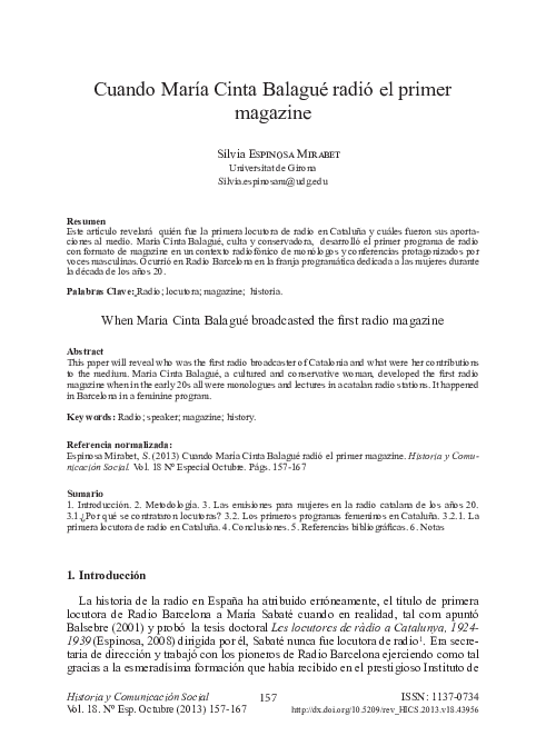 (PDF) Cuando María Cinta Balagué radió el primer magazine