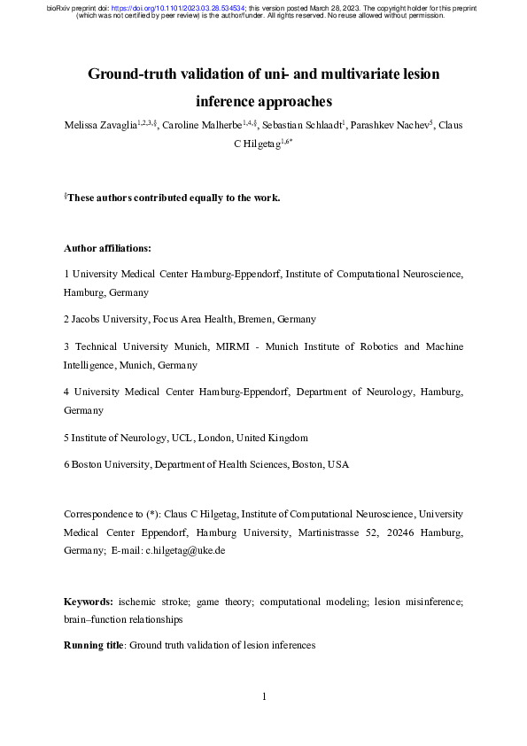 (PDF) Ground-truth validation of uni- and multivariate lesion inference approaches | Caroline ...