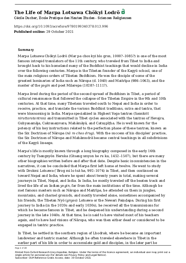 (PDF) The Life of Marpa Lotsawa Chökyi Lodrö