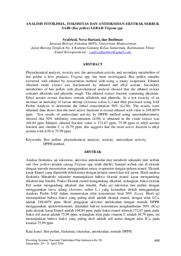(PDF) Analisis Fitokimia, Toksisitas dan Antioksidan Ekstrak Serbuk ...