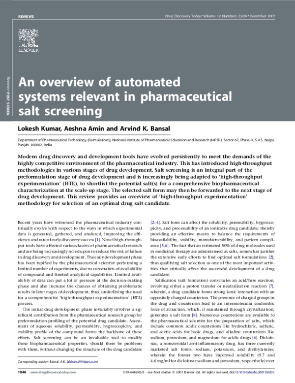 (PDF) An overview of automated systems relevant in pharmaceutical salt ...