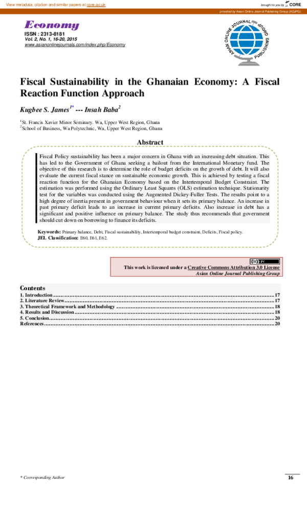 (PDF) Fiscal Sustainability in the Ghanaian Economy: A Fiscal Reaction ...