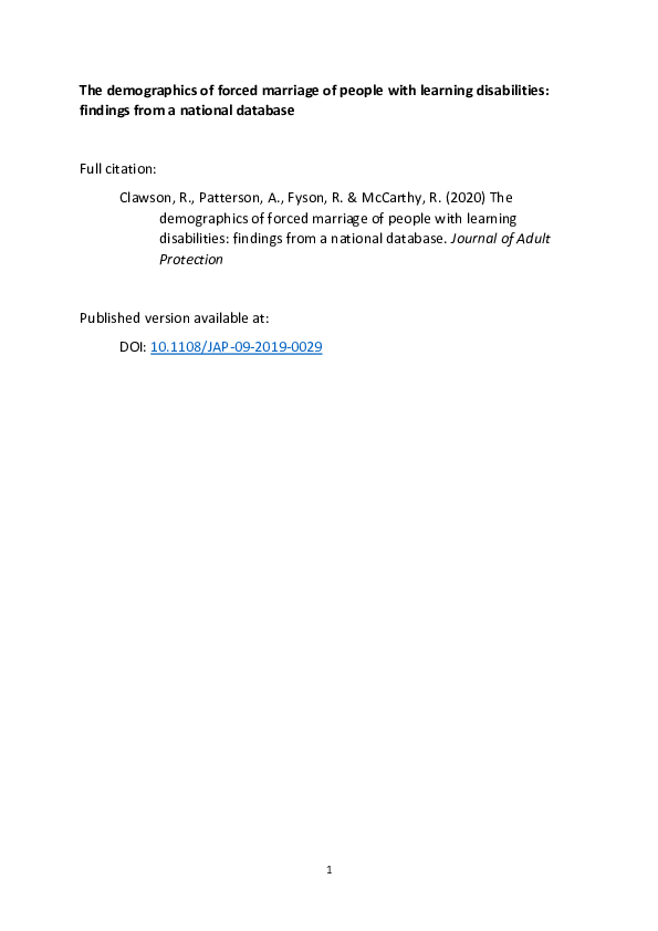 (PDF) The demographics of forced marriage of people with learning ...