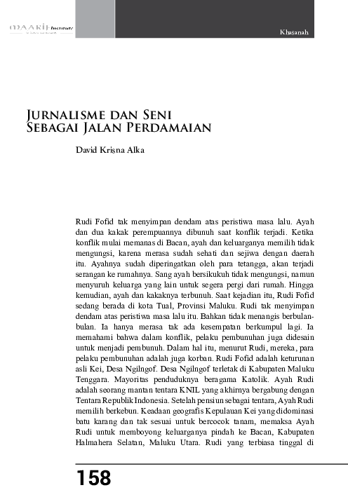(PDF) Jurnalisme dan Seni Sebagai Jalan Perdamaian