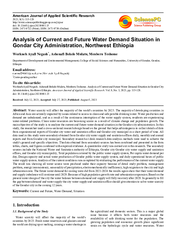 (PDF) Analysis of Current and Future Water Demand Situation in Gondar ...