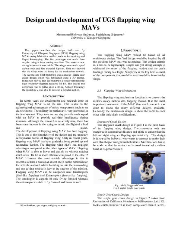 (PDF) Design and development of UGS flapping wing MAVs | Sutthiphong ...