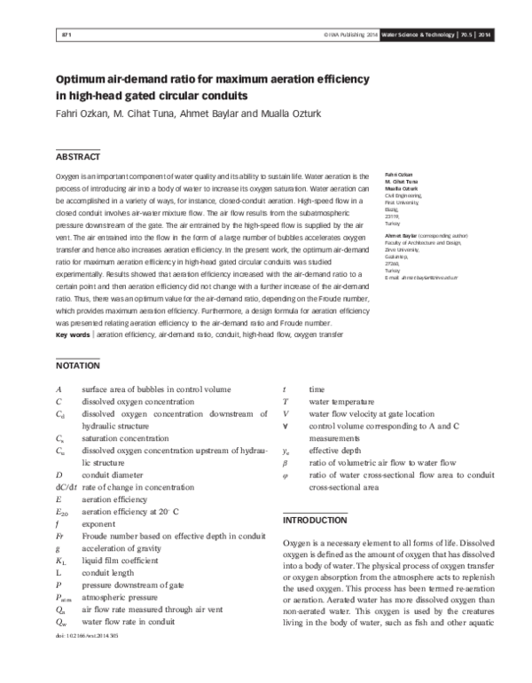 (PDF) Optimum air-demand ratio for maximum aeration efficiency in high ...