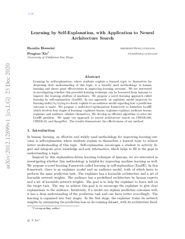 (PDF) Learning by Self-Explanation, with Application to Neural Architecture Search