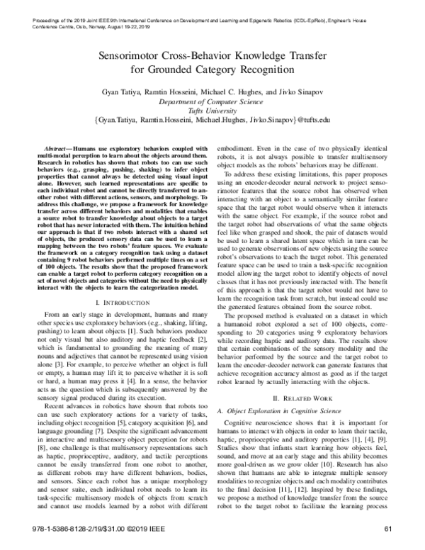 (PDF) Sensorimotor Cross-Behavior Knowledge Transfer for Grounded Category Recognition