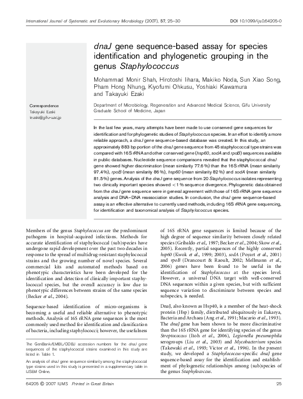 (PDF) dnaJ gene sequence-based assay for species identification and phylogenetic grouping in the ...