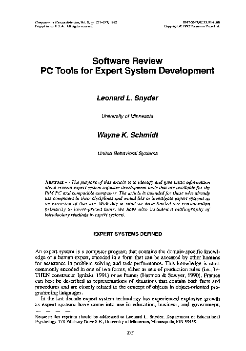 (PDF) PC tools for expert system development