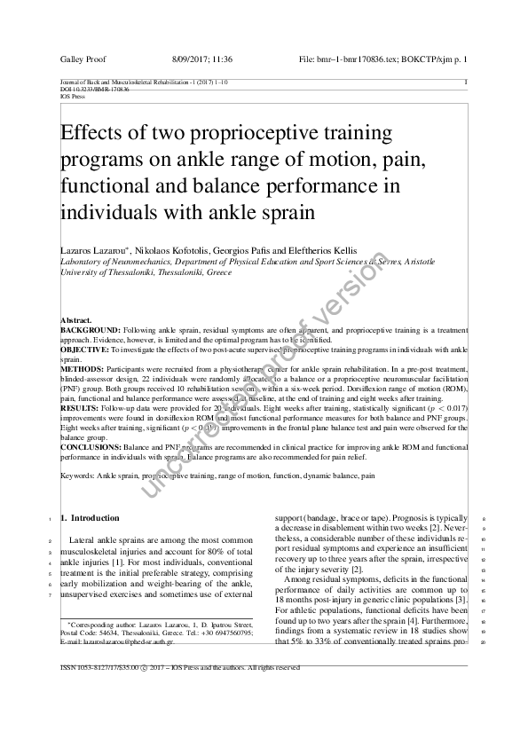 (PDF) Effects of two proprioceptive training programs on joint position ...